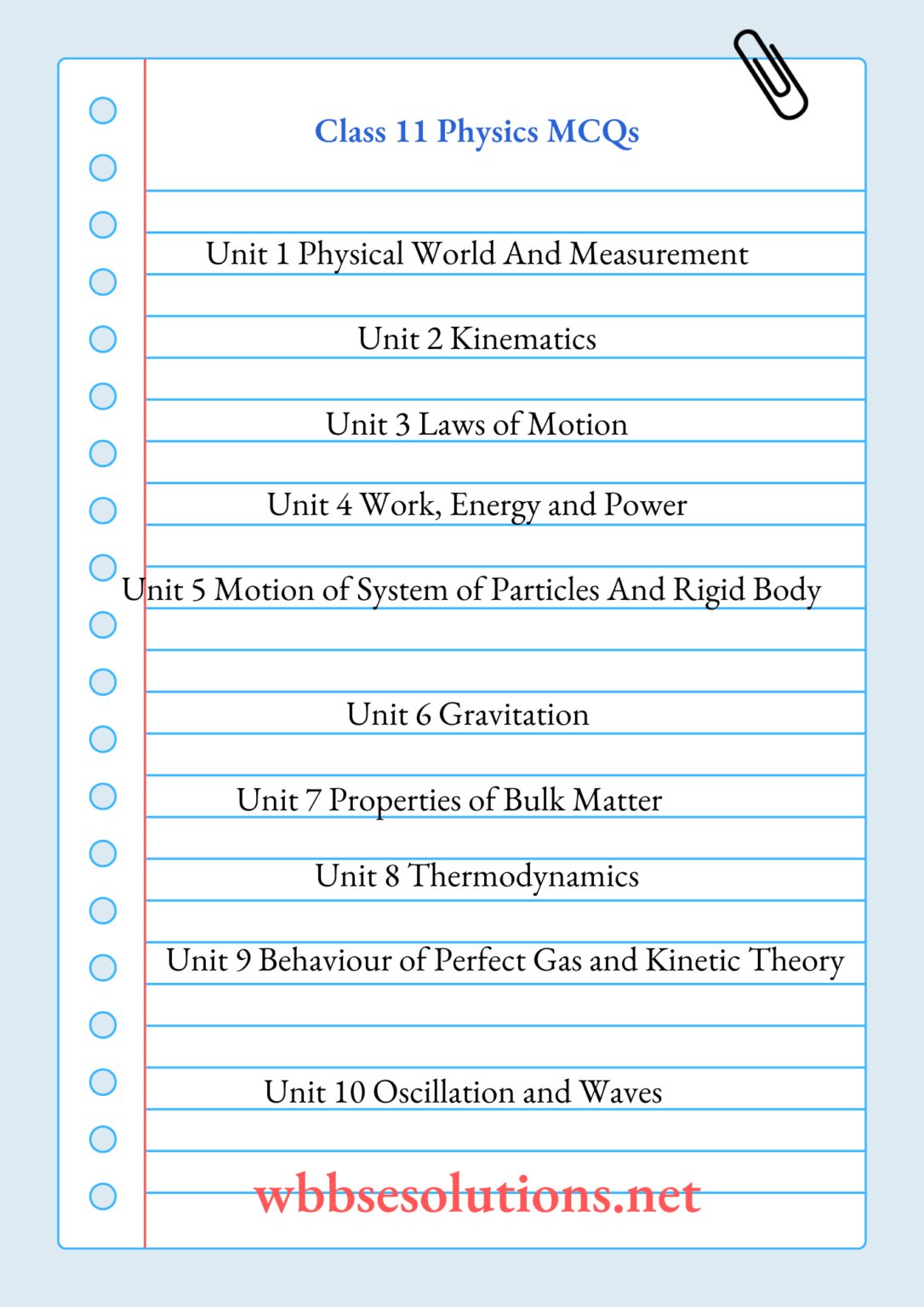WBCHSE Class 11 Physics MCQs - WBBSE Solutions